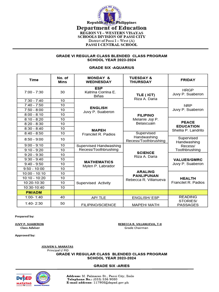 Grade VI Blended Class Program 2023-2024 | PDF | Government | Public ...