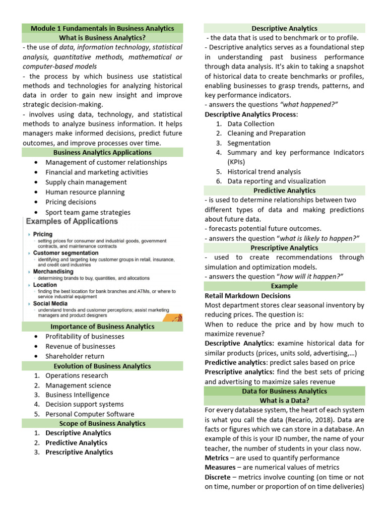 Fundamentals in Business Analytics reviewer prelims | PDF | Analytics | Data Analysis
