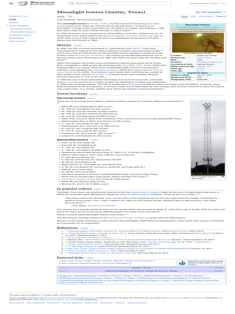 Moonlight Towers (Austin, Texas) - Wikipedia | PDF