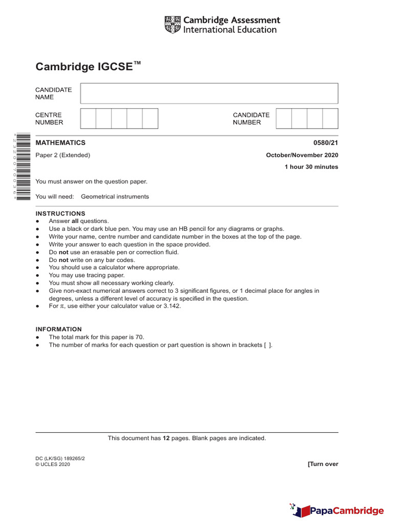 Cambridge Igcse Mathematics 0580 21 Pdf Area Speed