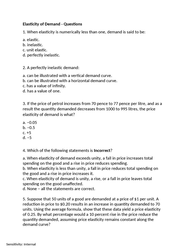 Elasticity of Demand Quiz Questions | PDF