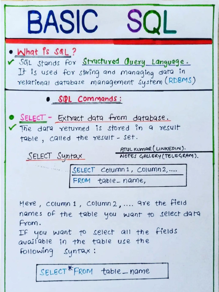 Basic SQL Notes For You Guys | PDF