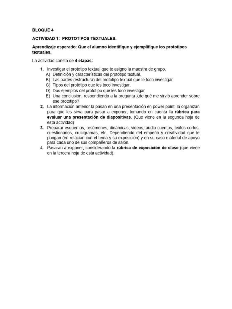 Bloque 4 Exposicion Prototipos Textuales | PDF | Cognición | Aprendizaje