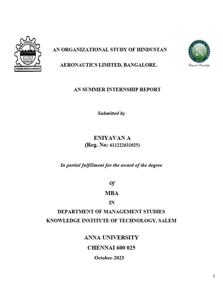 Summer Internship Report Hal - Kamatchi S 31 | PDF | Aviation | Aircraft