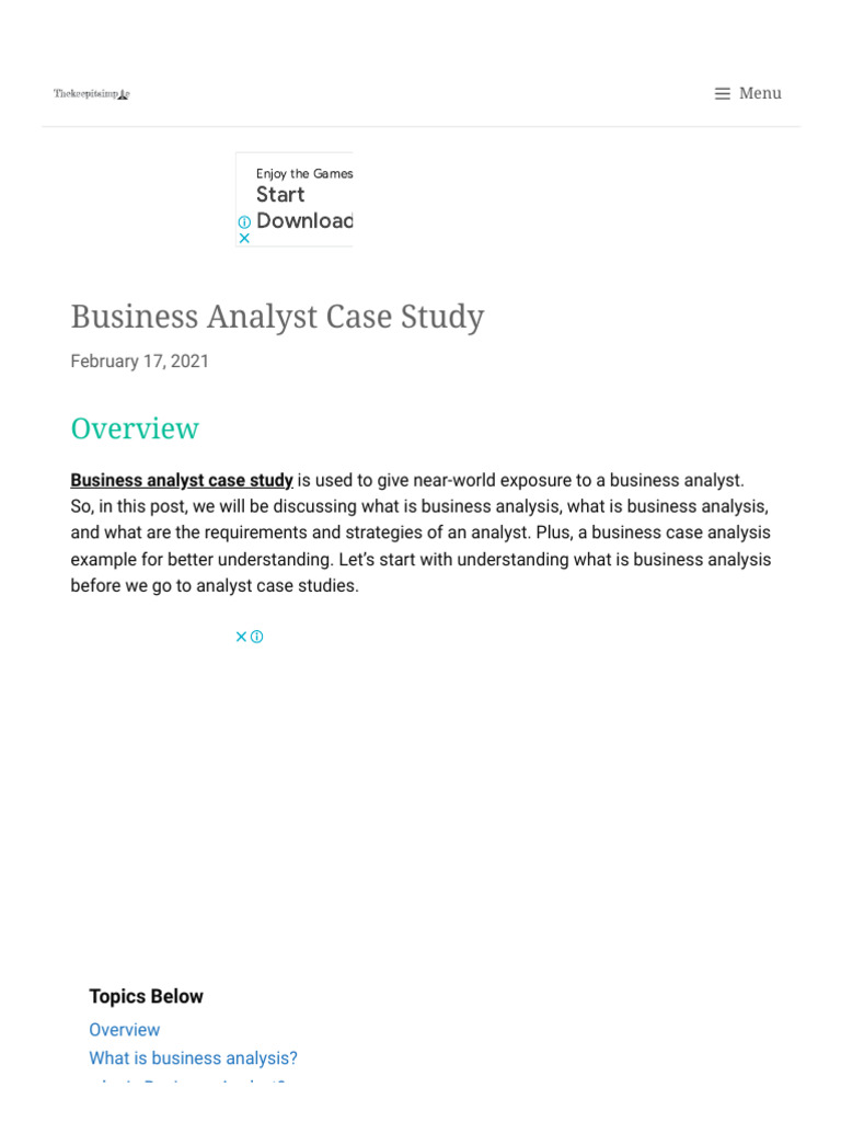 Business Analyst Case Study With Its Role & Techniques | PDF | Business Analysis | Intelligence ...