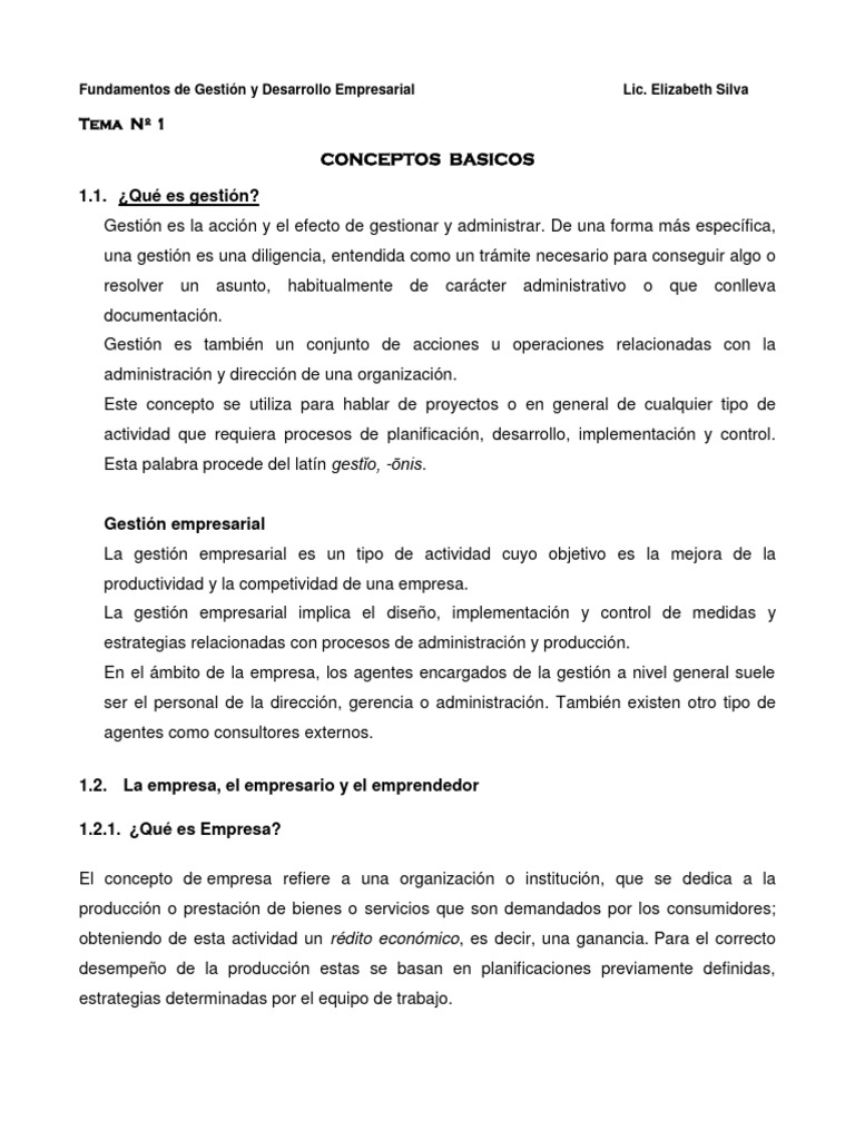 Tema 1 Conceptos Basicos | PDF | Iniciativa empresarial | Business