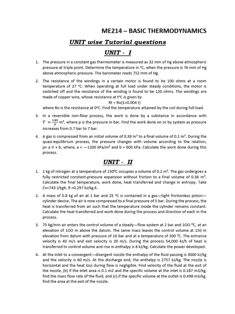 ME214 BTD Tutorial Questions | PDF | Heat | Entropy