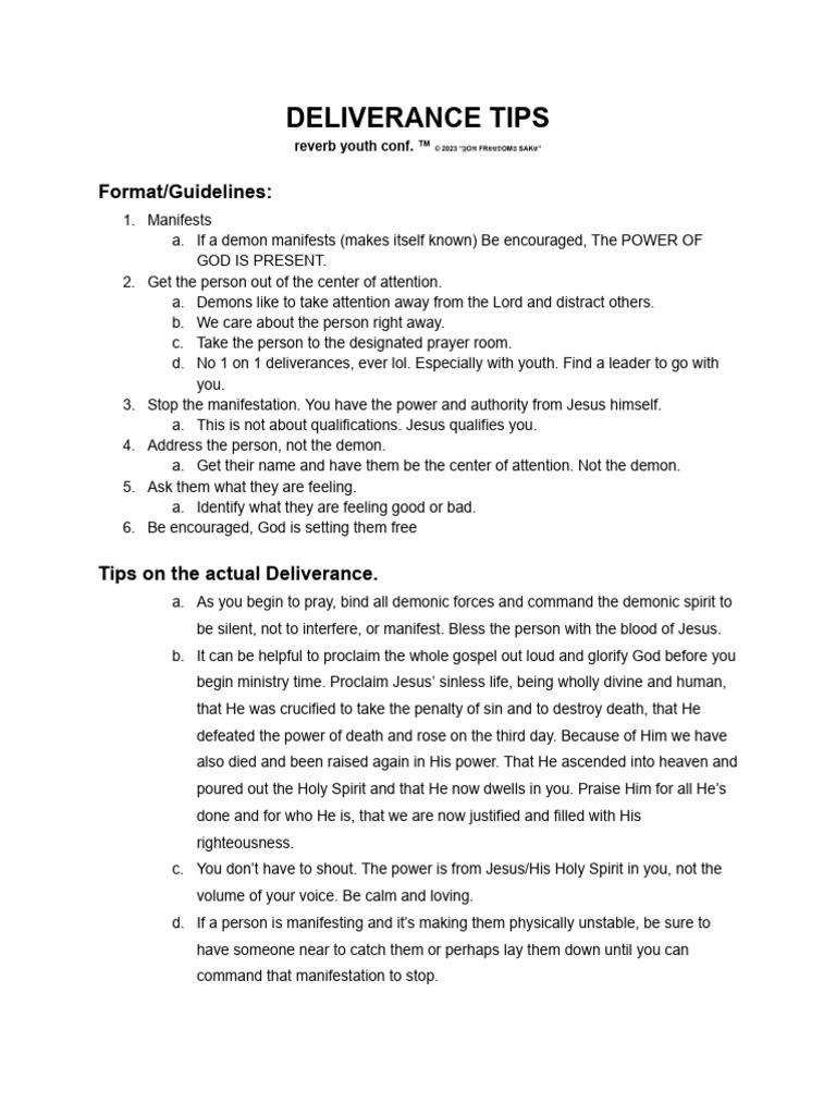 Youth Deliverance Tips | PDF | Deliverance Ministry | Jesus