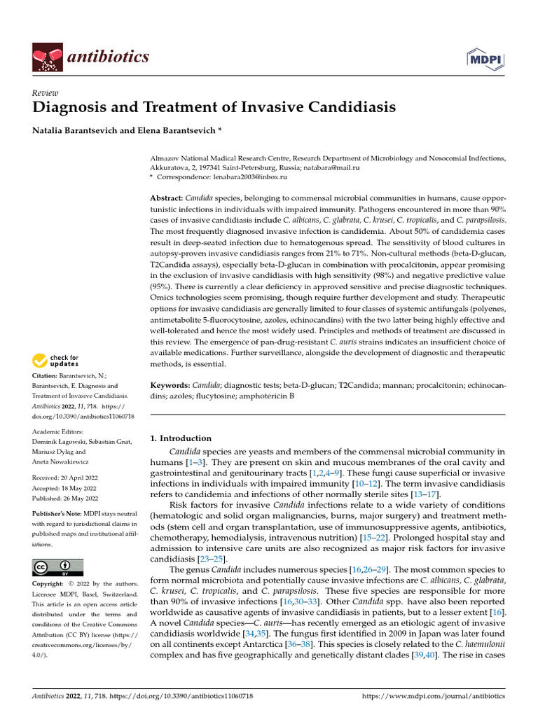 Diagnosis and Treatment of Invasive Candidiasis | PDF | Candidiasis | Candida (Fungus)
