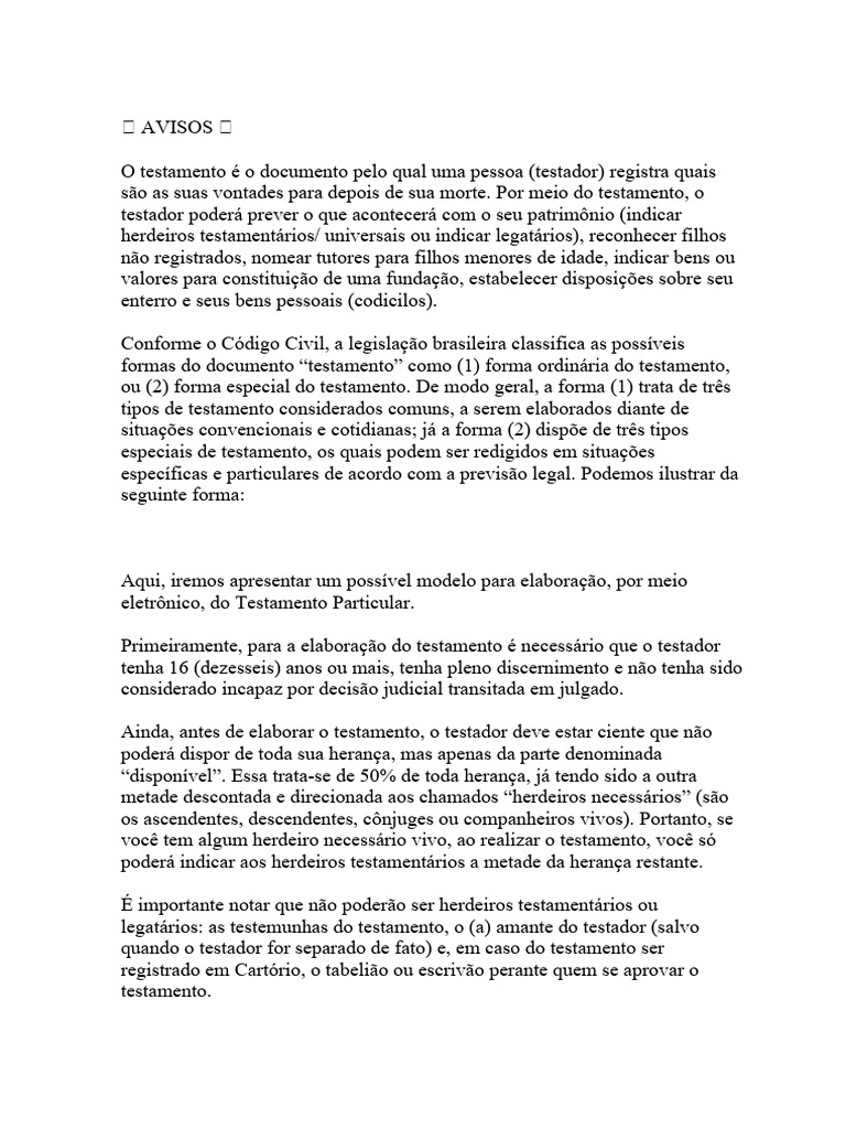 Modelo de Testamento Particular | Download grátis PDF | Testamento ...