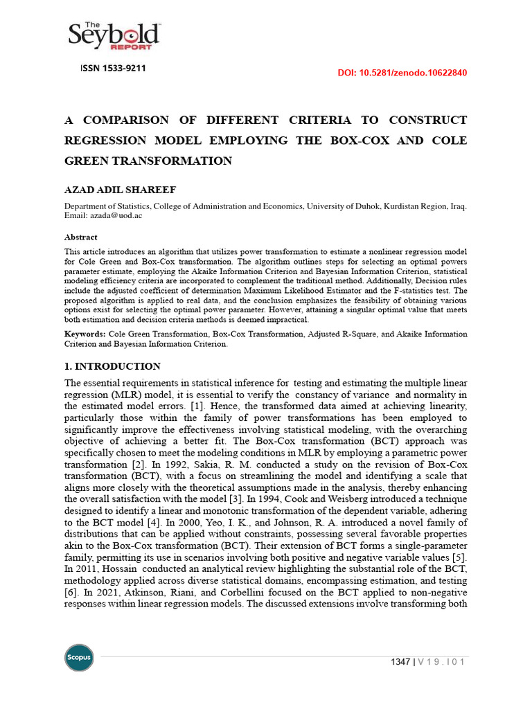 A COMPARISON OF DIFFERENT CRITERIA TO CONSTRUCT REGRESSION MODEL ...