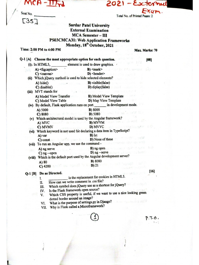MCA-3 Question Paper | PDF