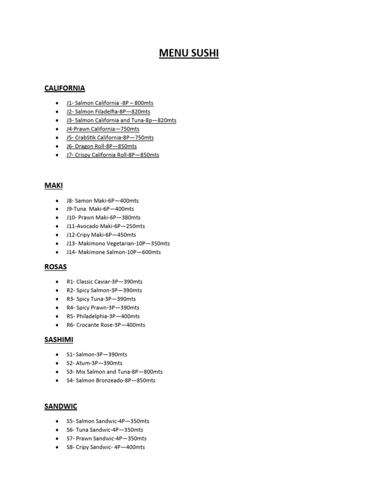 Menu Sushi | PDF