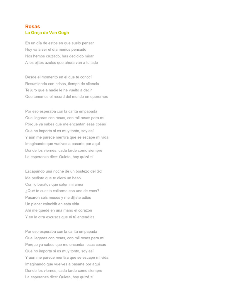 ROSAS - La Oreja de Van Gogh | PDF