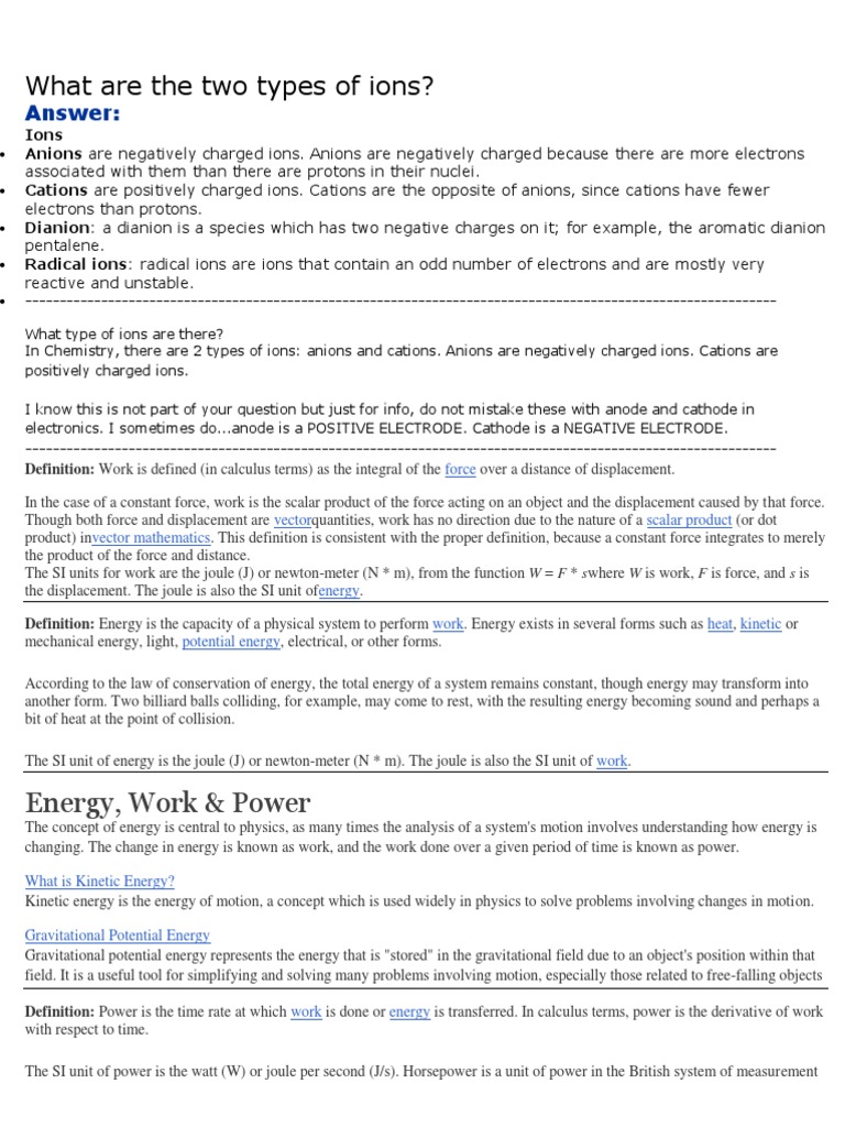 What Are the Two Types of Ions | Heat | Ion