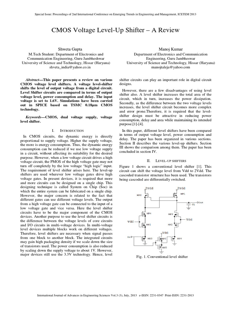 CMOS Voltage Level Up Shifter A Review | PDF | Logic Gate | Electronic ...