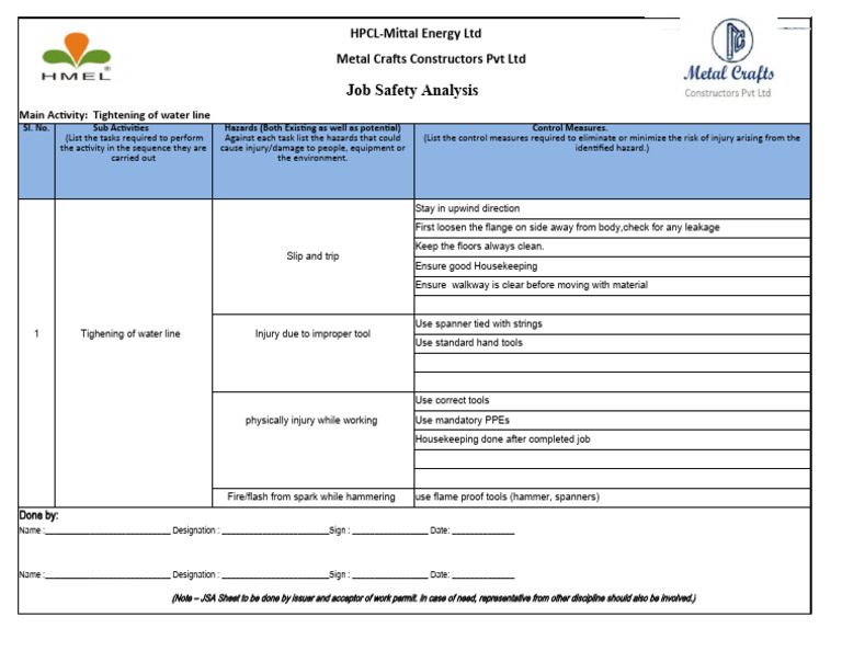 Job Safety Analysis for Water Line Work | PDF | Workplace | Working ...