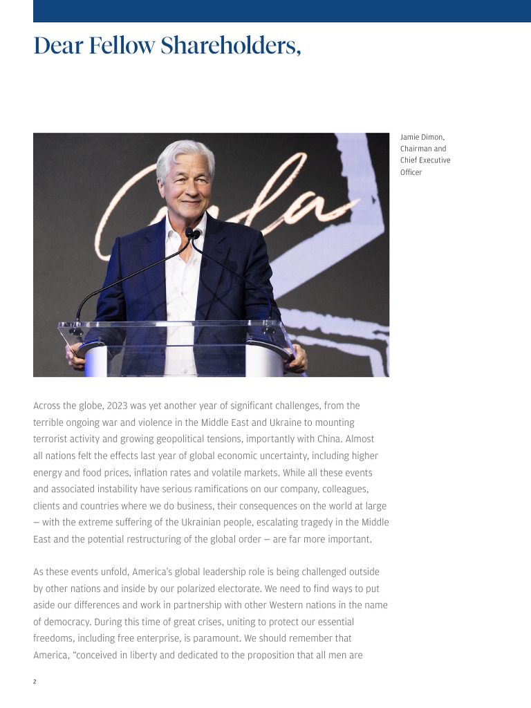 Ceo Letter To Shareholders 2023 | PDF | Jp Morgan Chase | Chase Bank