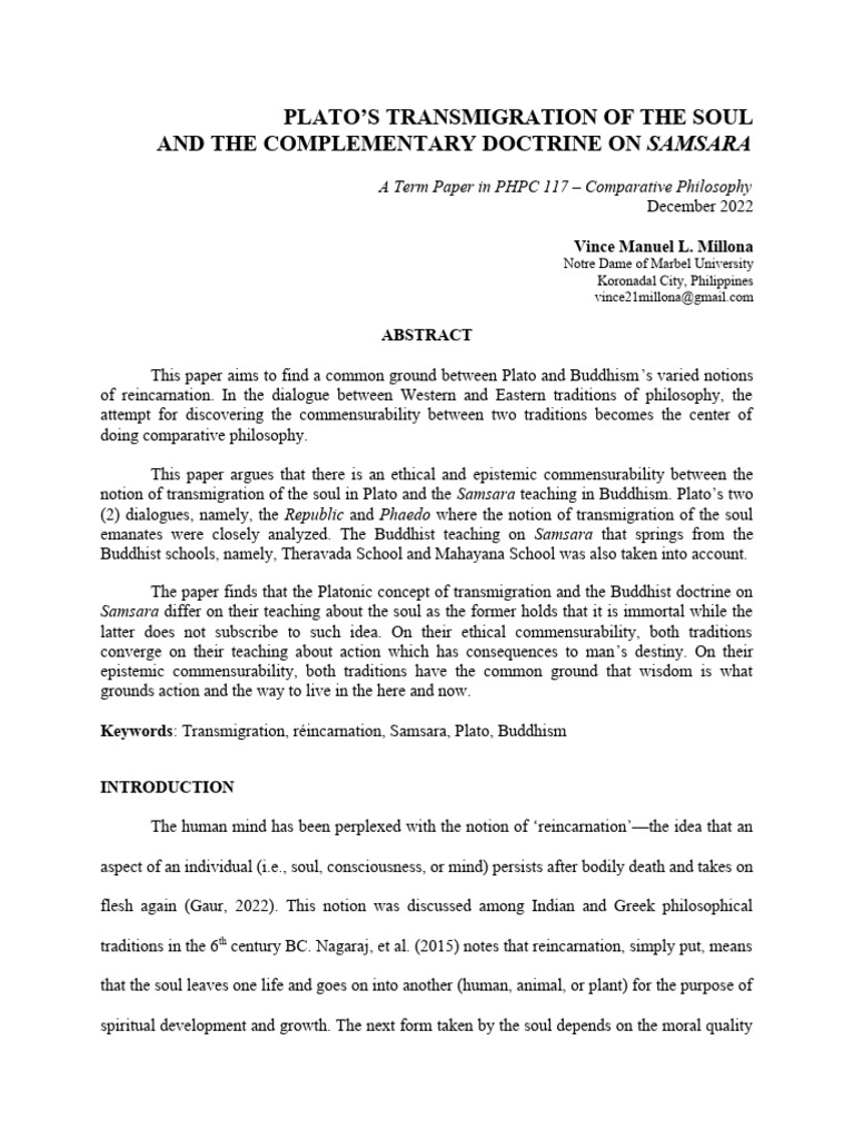 Plato's Transmigration of The Soul and The Complementary Doctrine On ...
