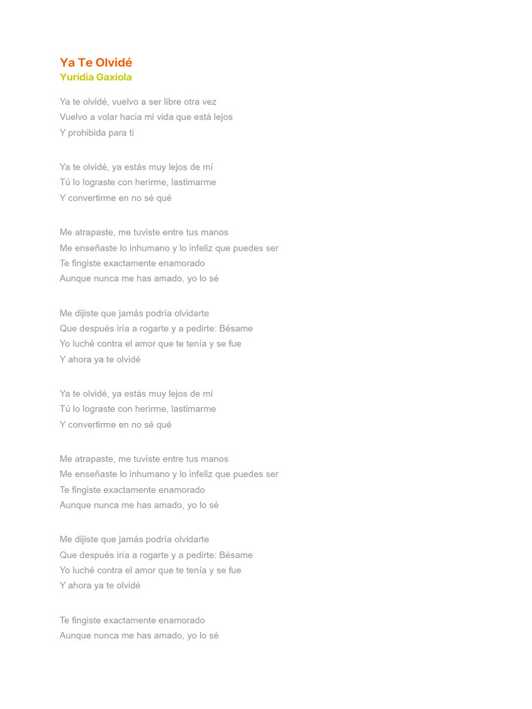 YA TE OLVIDÉ - Yuridia Gaxiola | PDF