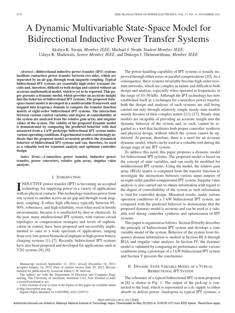 A Dynamic Multivariable State Space Model For Bidirectional Inductive