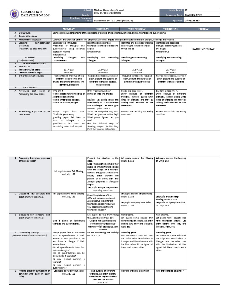 Mathematics 4 q3 w4 | PDF | Triangle | Shape