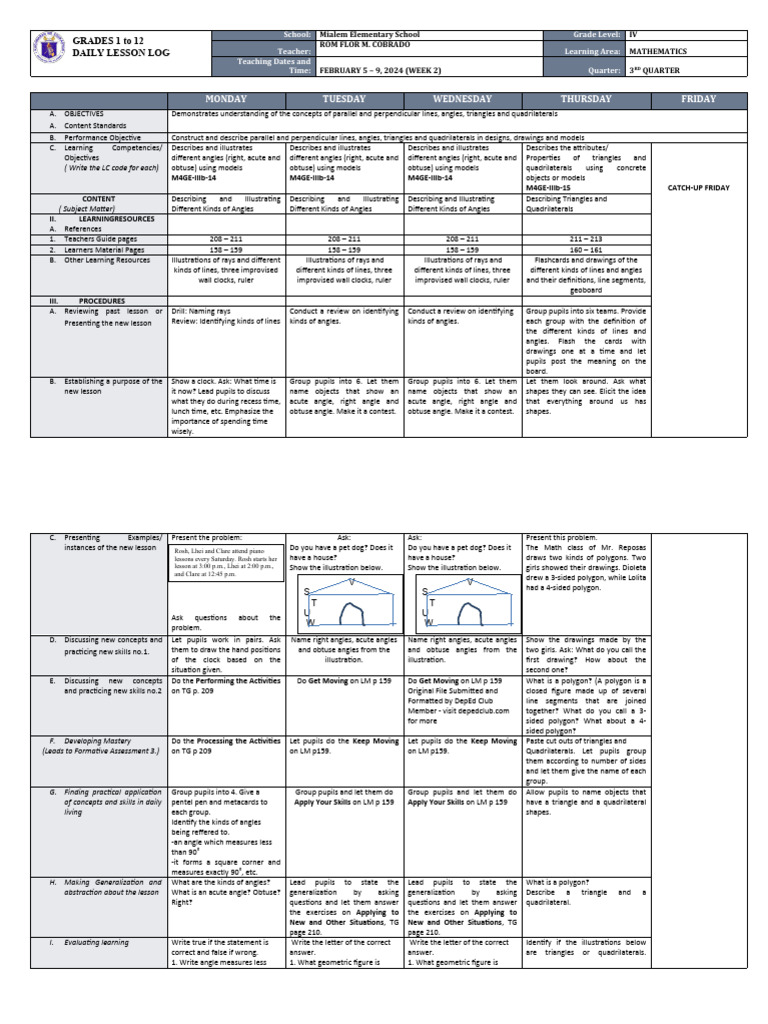 Mathematics 4 q3 w2 | PDF | Shape | Triangle
