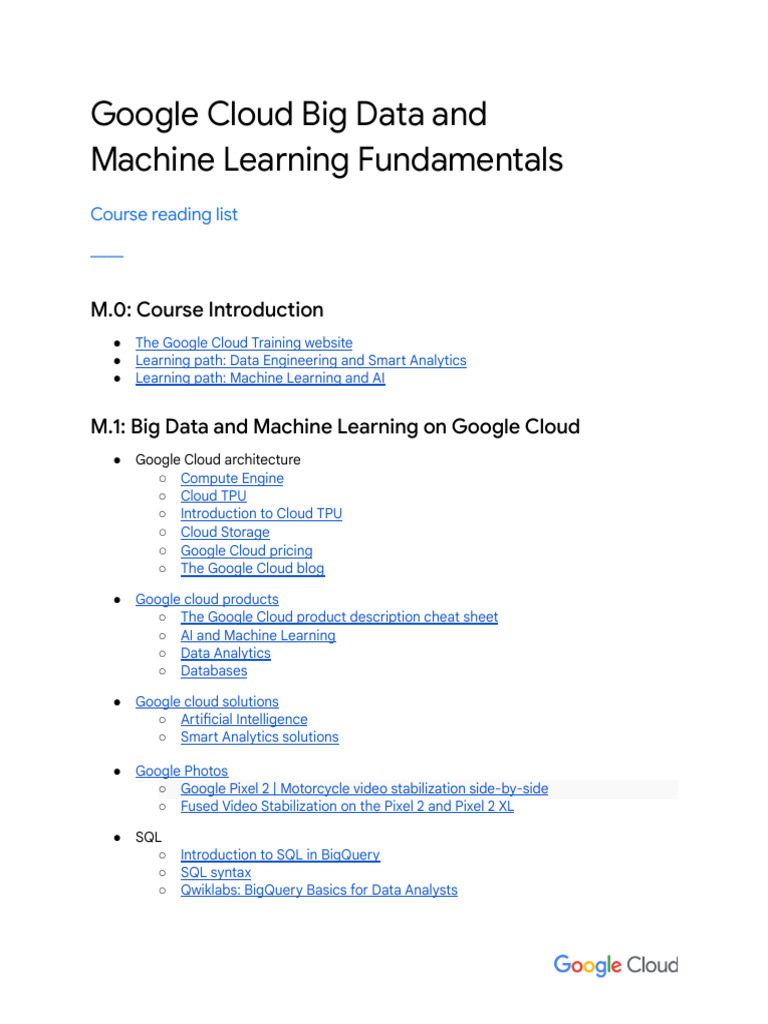 Google Cloud Big Data & ML Fundamentals | PDF