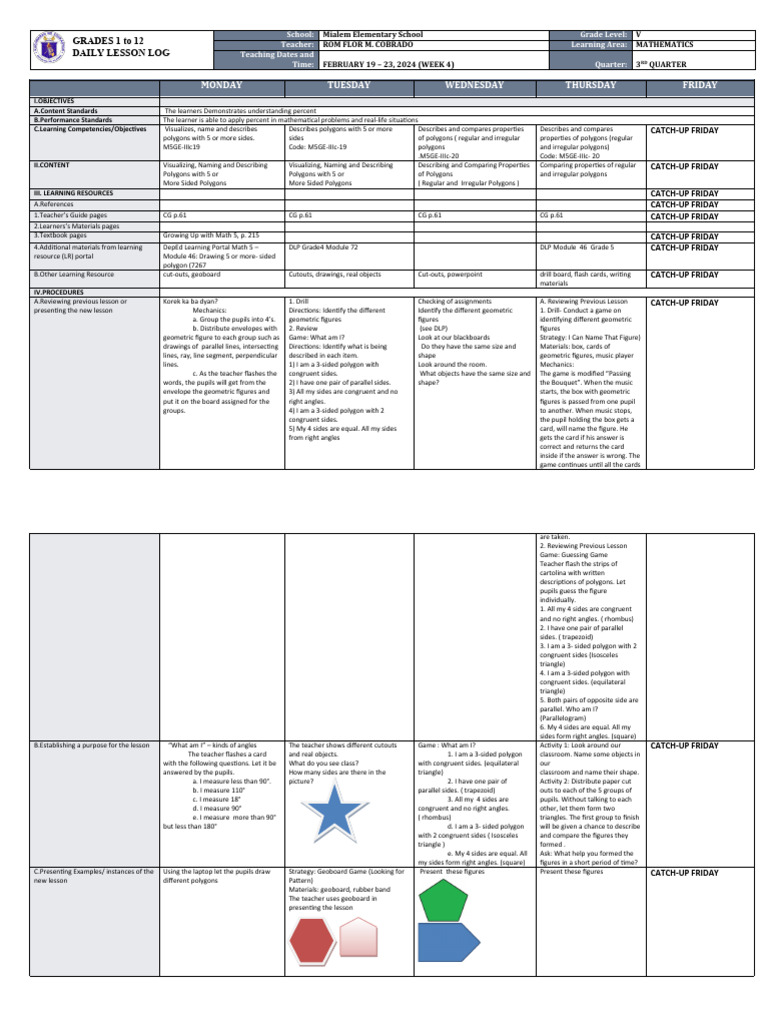 Mathematics 5 q3 w4 | PDF | Triangle | Shape