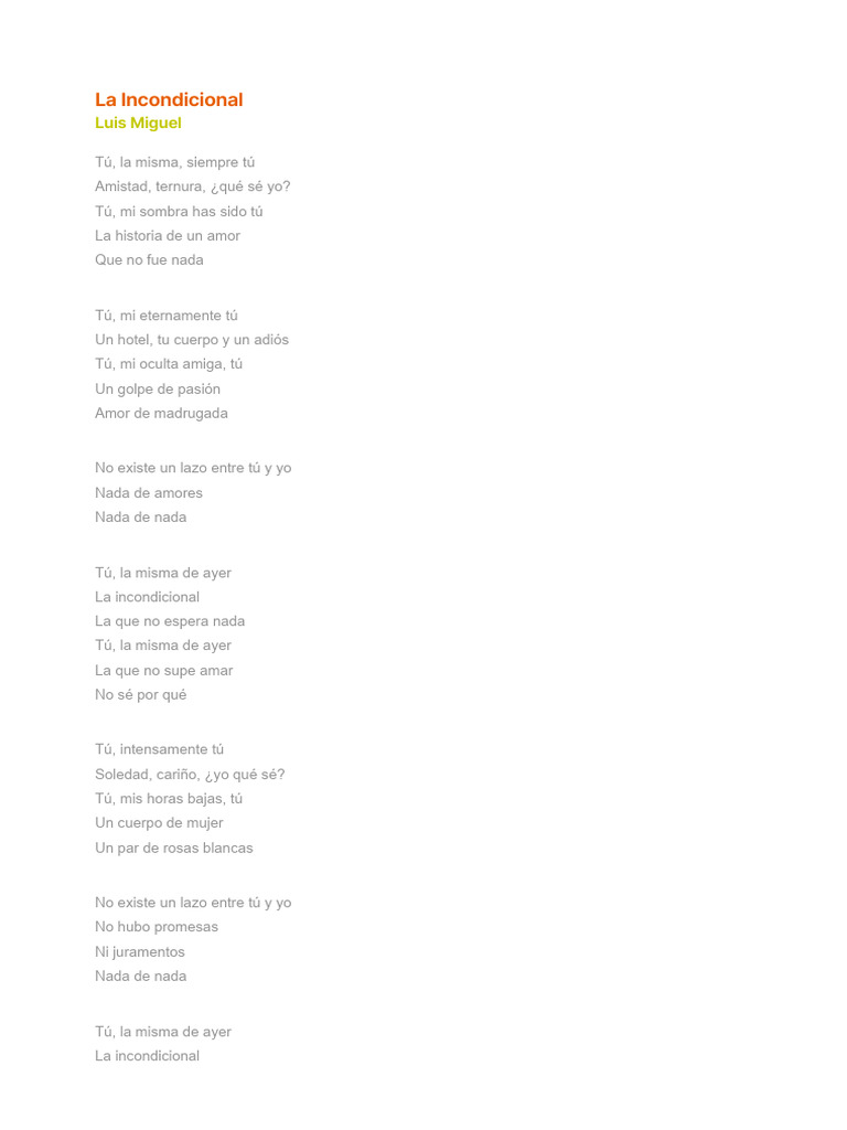 LA INCONDICIONAL - Luis Miguel | PDF