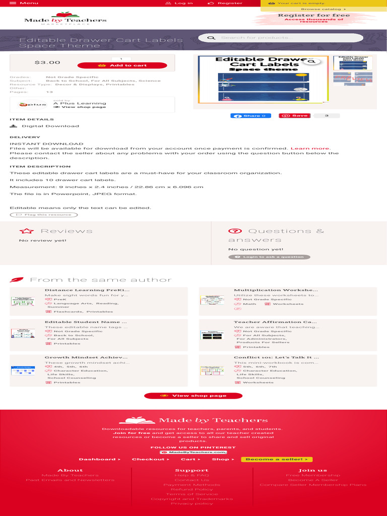 Editable Drawer Cart Labels Space Theme Made by | PDF | Worksheet