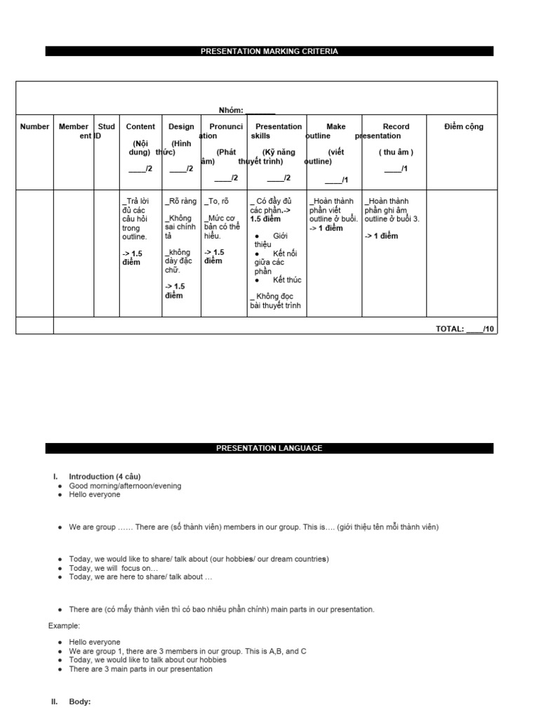 Presentation Marking Criteria | PDF
