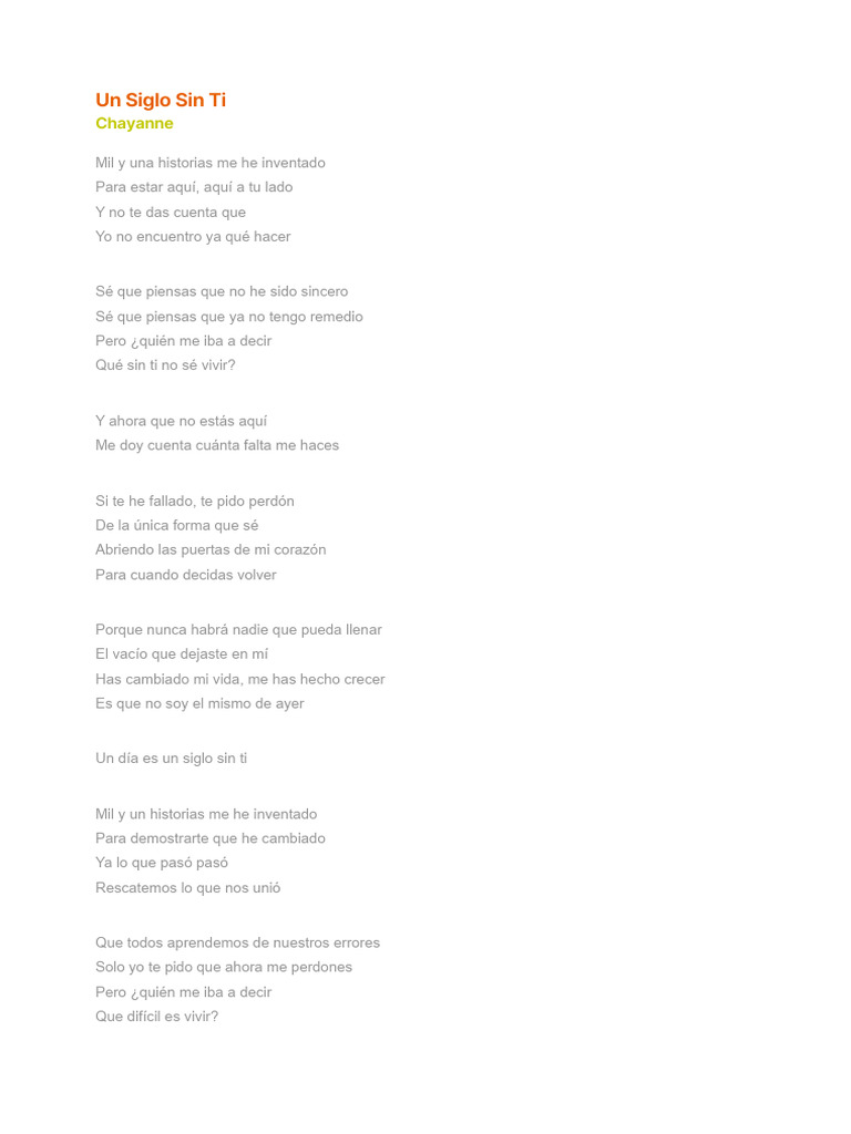UN SIGLO SIN TI - Chayanne | PDF