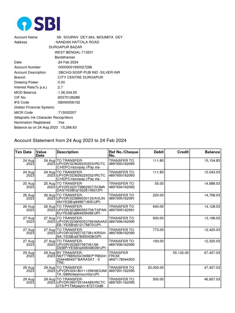 Account Statement From 24 Aug 2023 To 24 Feb 2024 | PDF | Personal ...