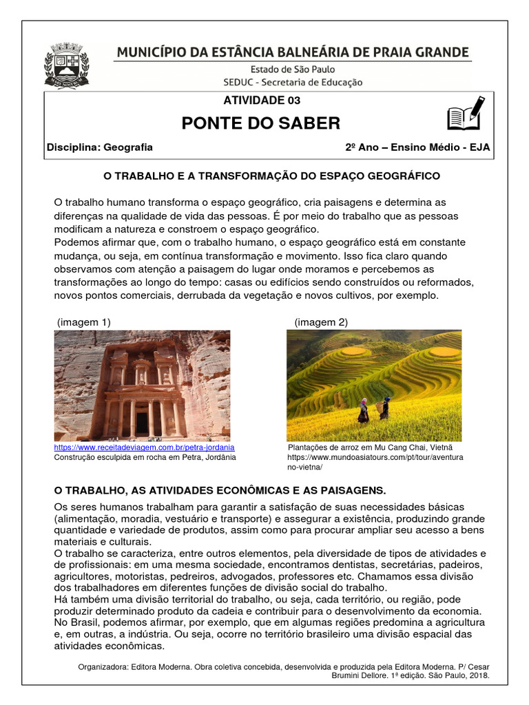 Ponte Do Saber - Ativ. 3 Geografia 2º Ano - Ensino Médio - EJA | PDF | Agricultura | Geografia