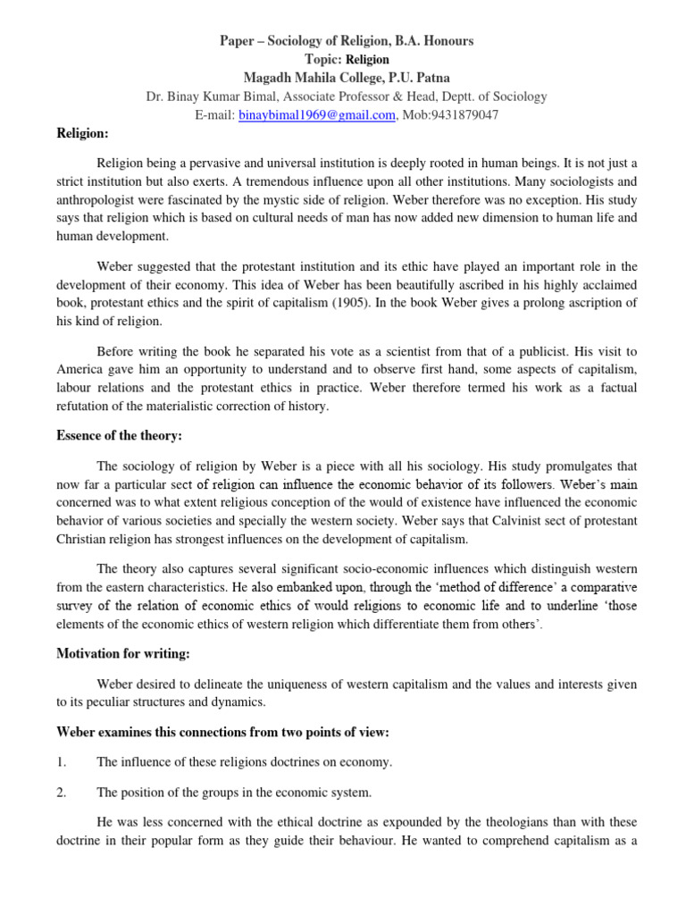 Sociology of Religion | PDF | Max Weber | Sociology