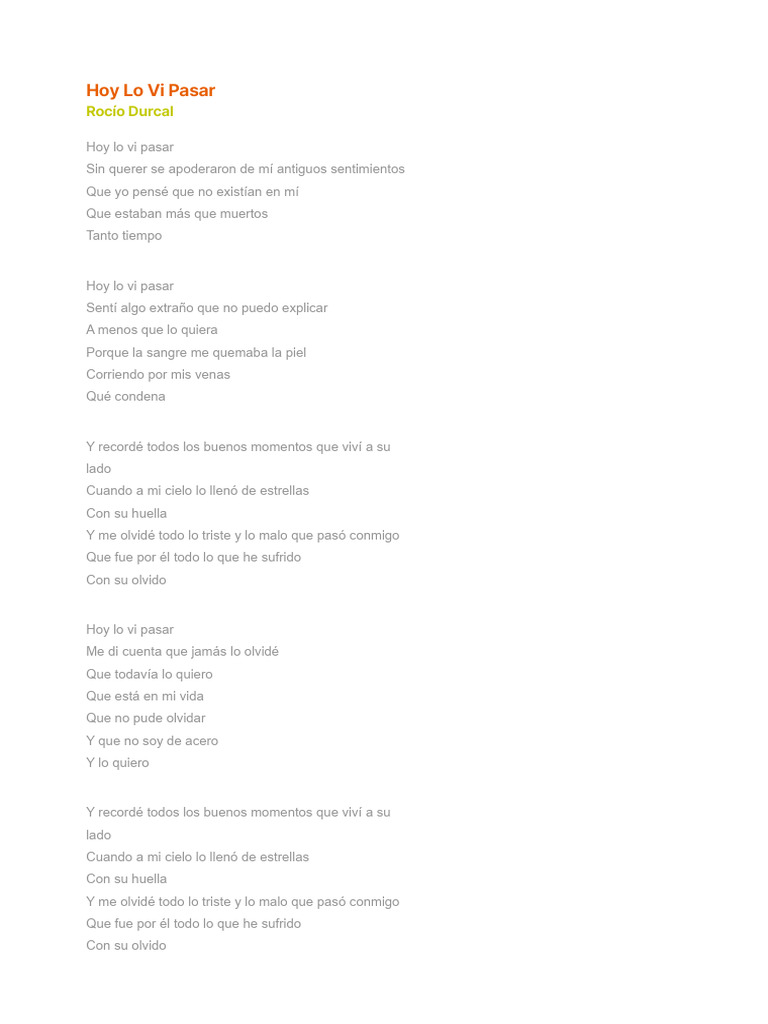 Hoy Lo Vi Pasar - Rocío Durcal - Letras.com | PDF