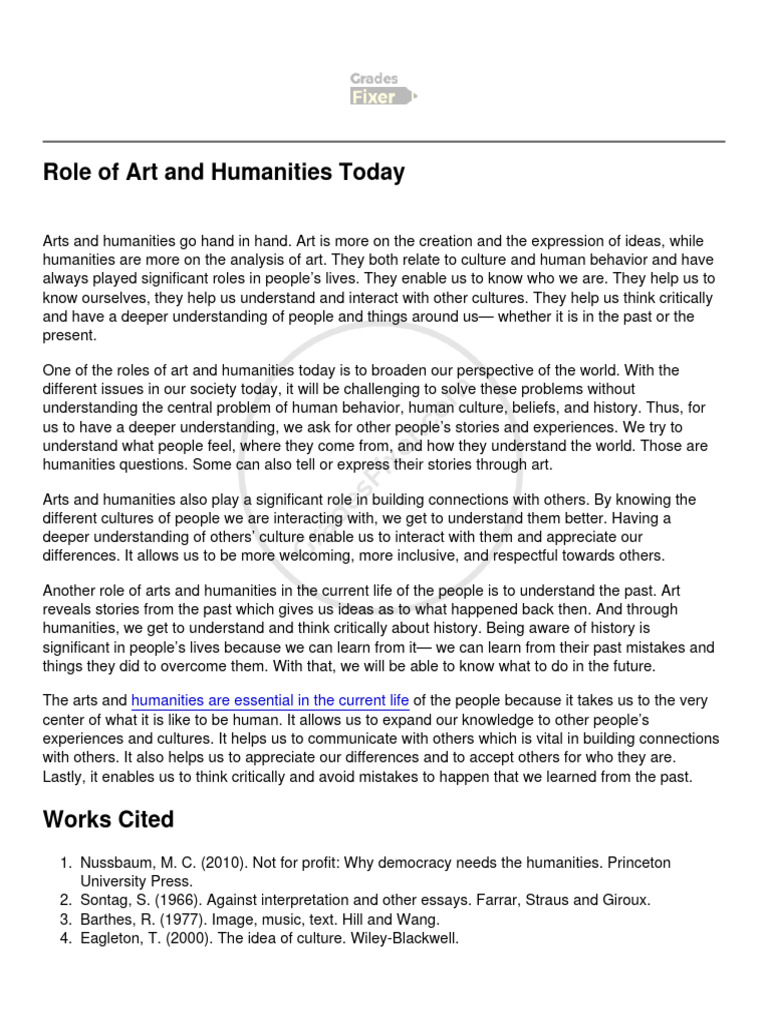 Role of Art and Humanities Today | PDF | Humanities | Critical Thinking