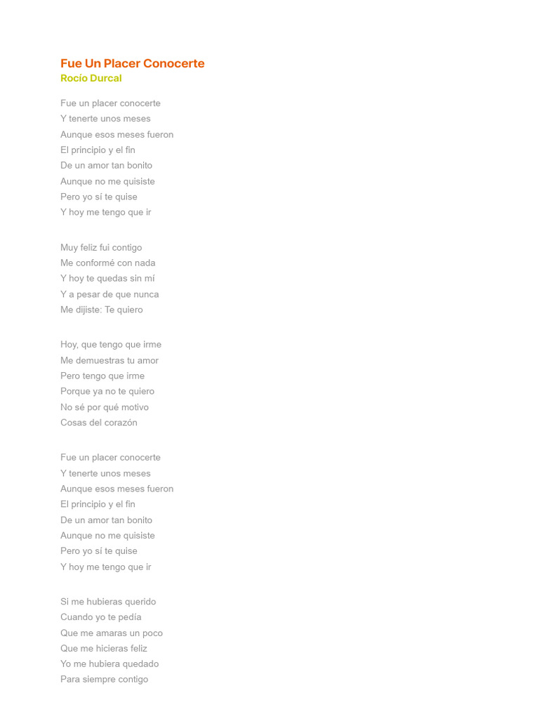 Fue Un Placer Conocerte - Rocío Durcal | PDF