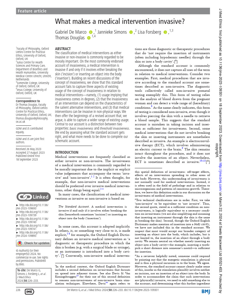 What Makes A Medical Intervention Invasive | PDF | Psychotherapy | Analogy