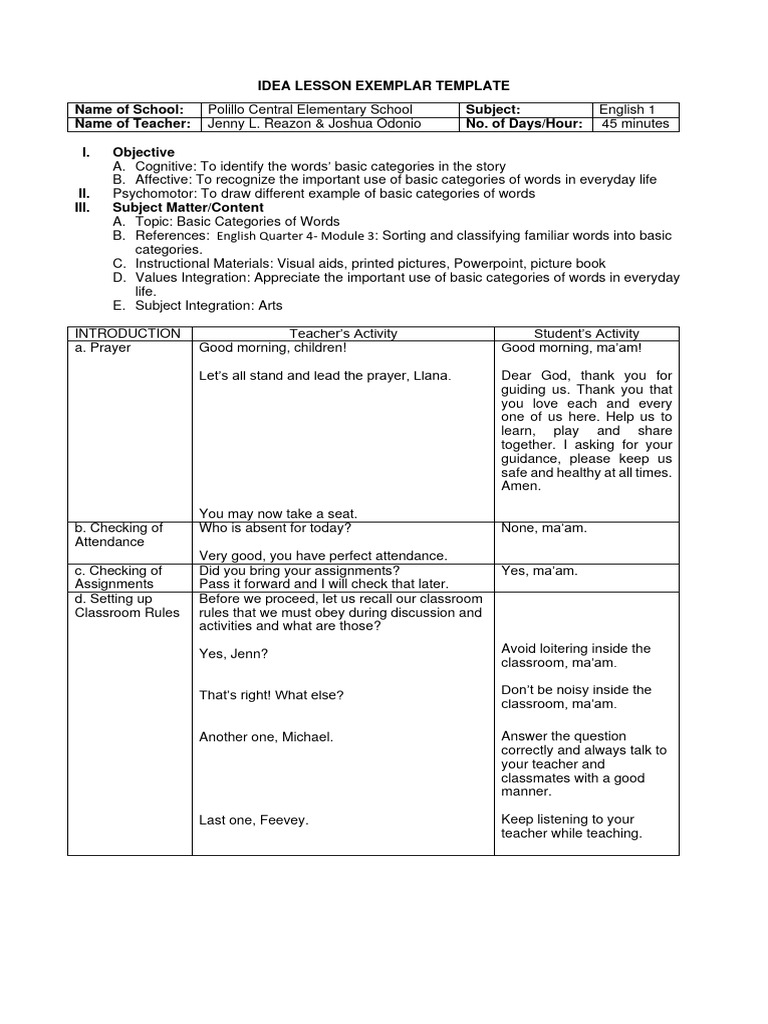 LP Basic Categories of Words 1 | PDF | Teachers | Classroom