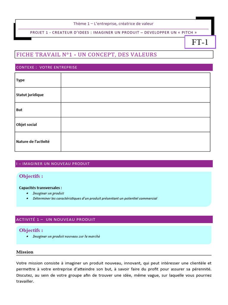 Fiche de travail : Imaginer un produit | PDF | Business