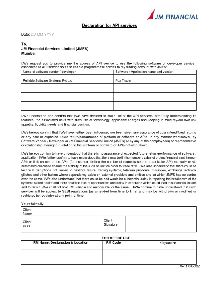 API Service Access Declaration | PDF | Algorithmic Trading | Software