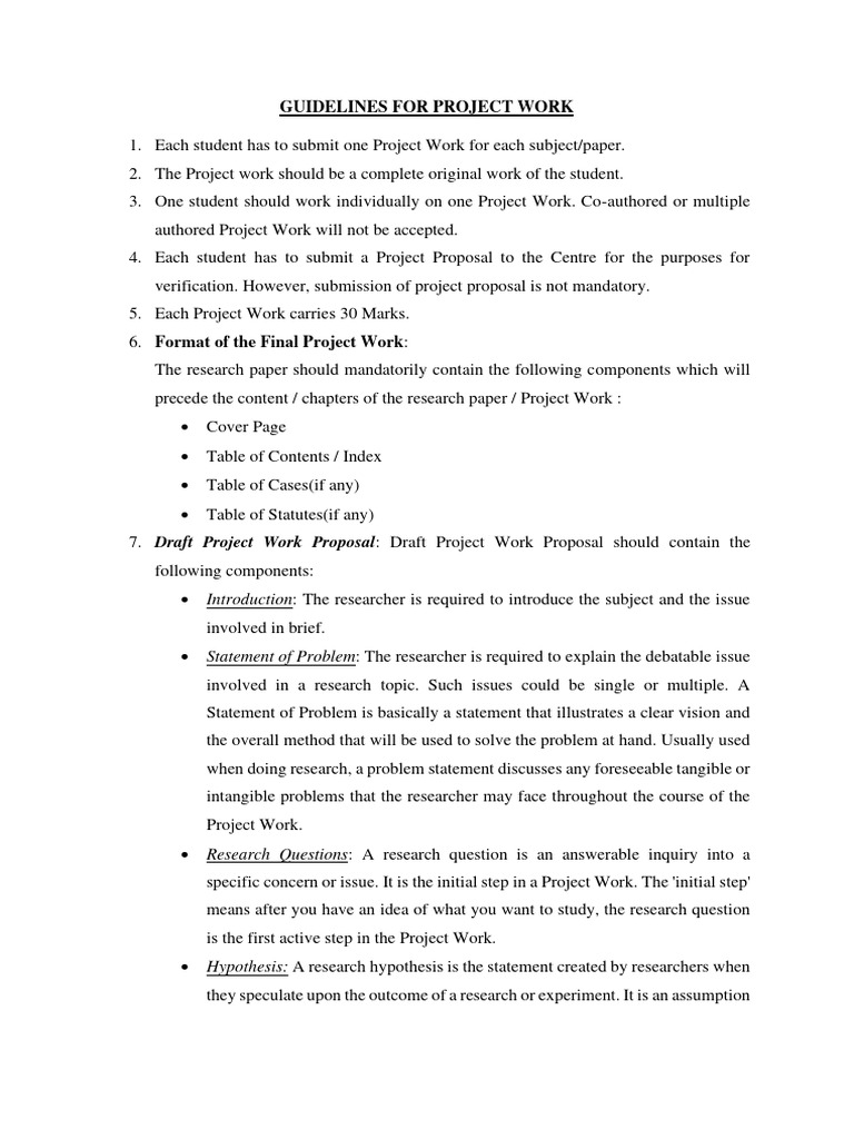Guidelines For Project Work | PDF | Cognition | Science