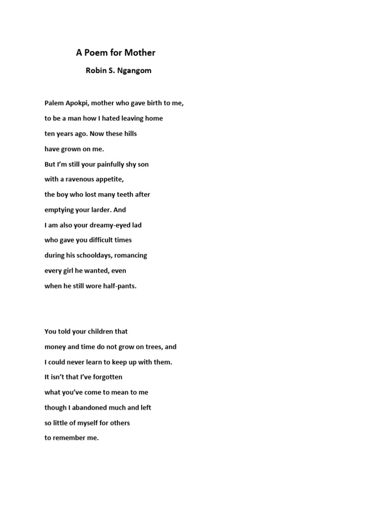 A Poem For Mother: Robin S. Ngangom | PDF