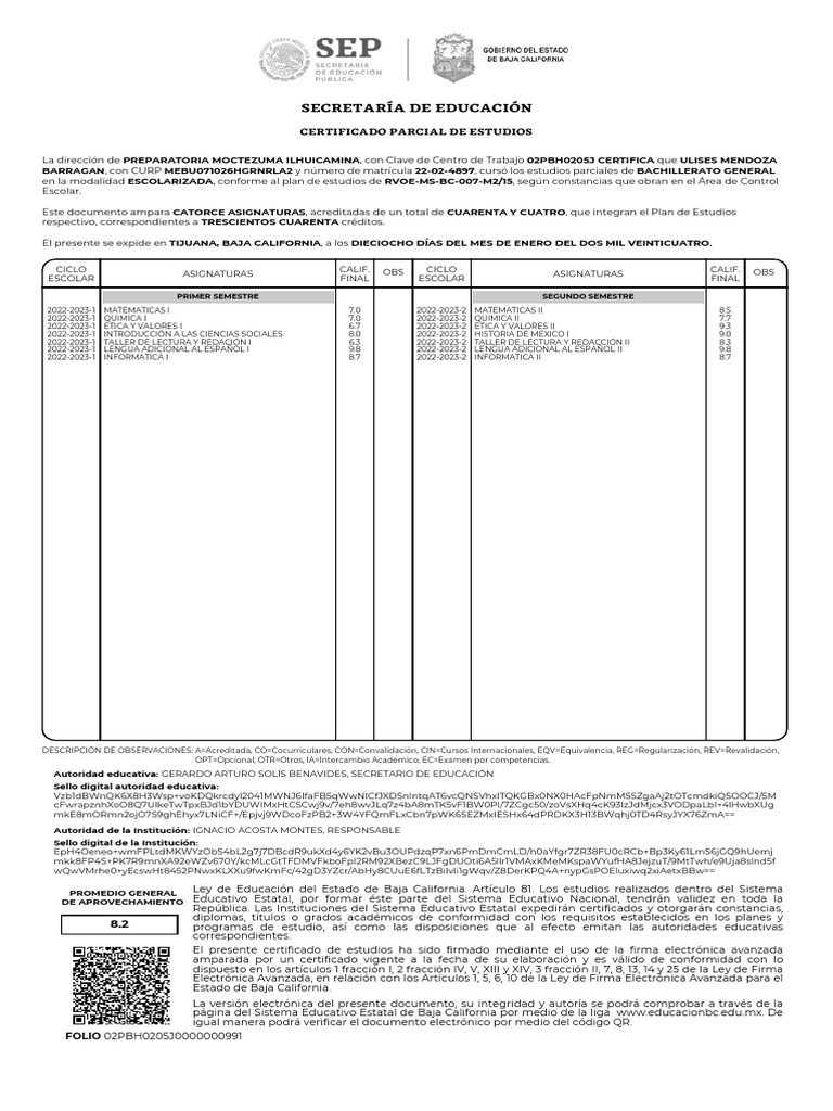Certificado de Estudios de Ulises Barragán | PDF