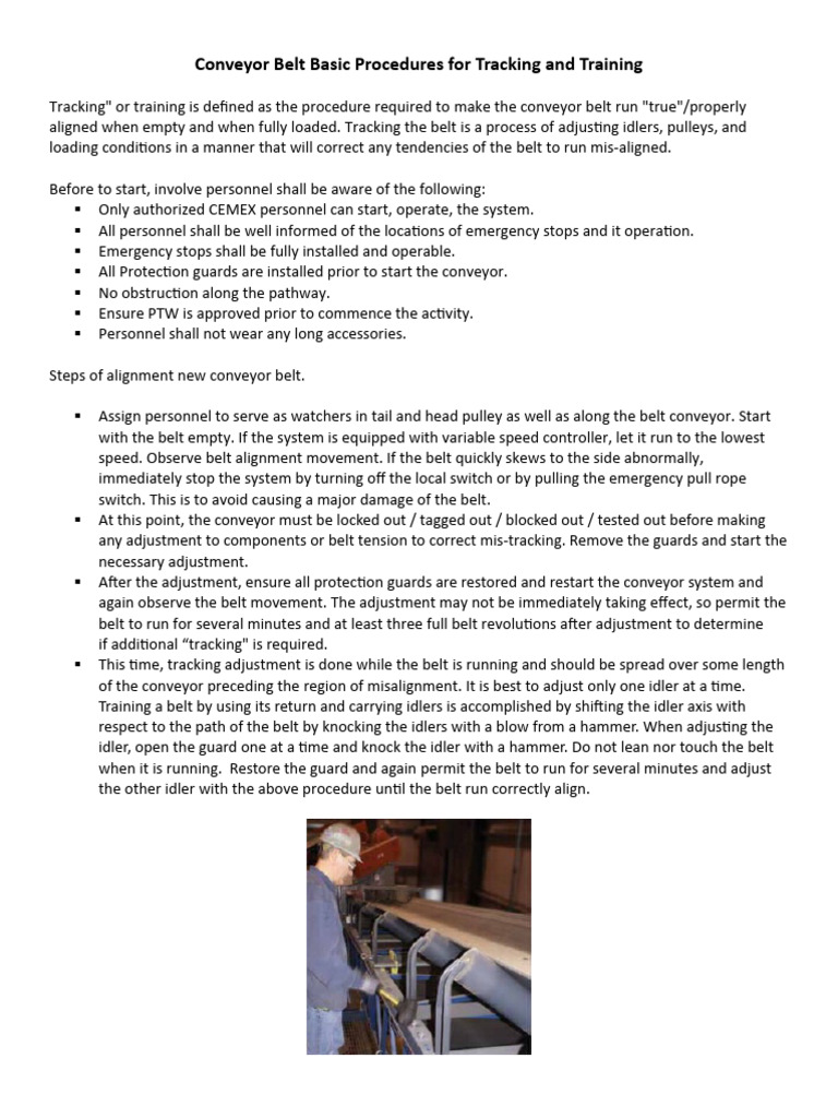 Conveyor Belt Basic Procedures For Tracking And Training Pdf Belt