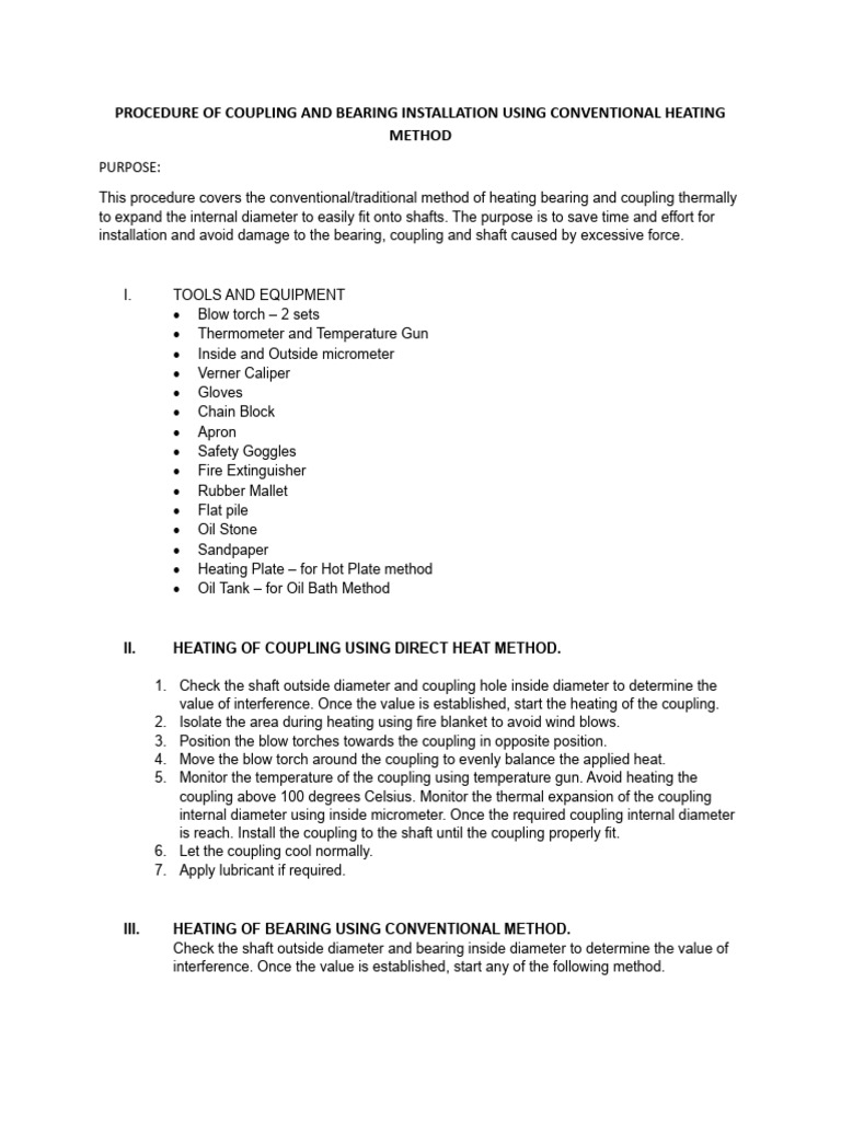 Coupling and Bearing Heating Procedure | PDF | Bearing (Mechanical ...