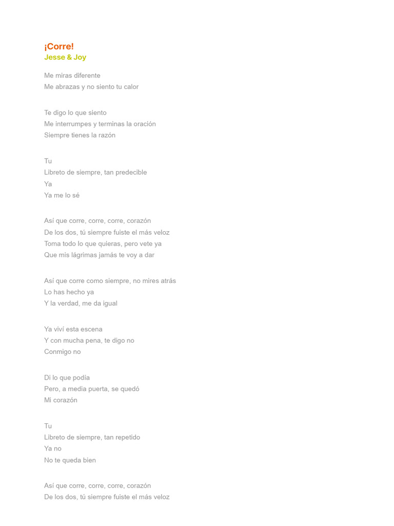 ¡CORRE! - Jesse & Joy | PDF
