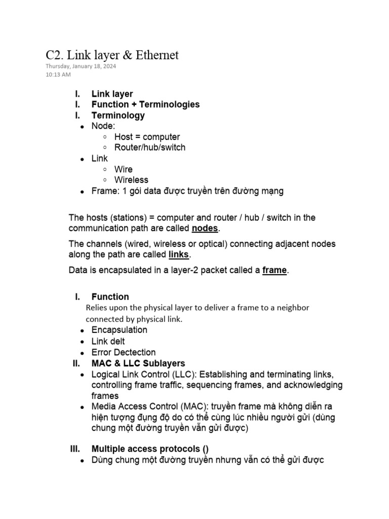 C2. Link Layer & Ethernet | PDF